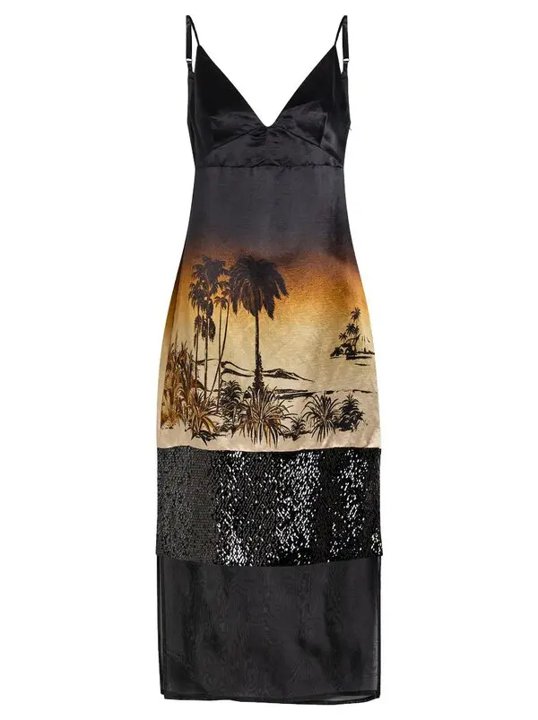 Staud Nalu Printed Linen-blend Midi Dress - Black