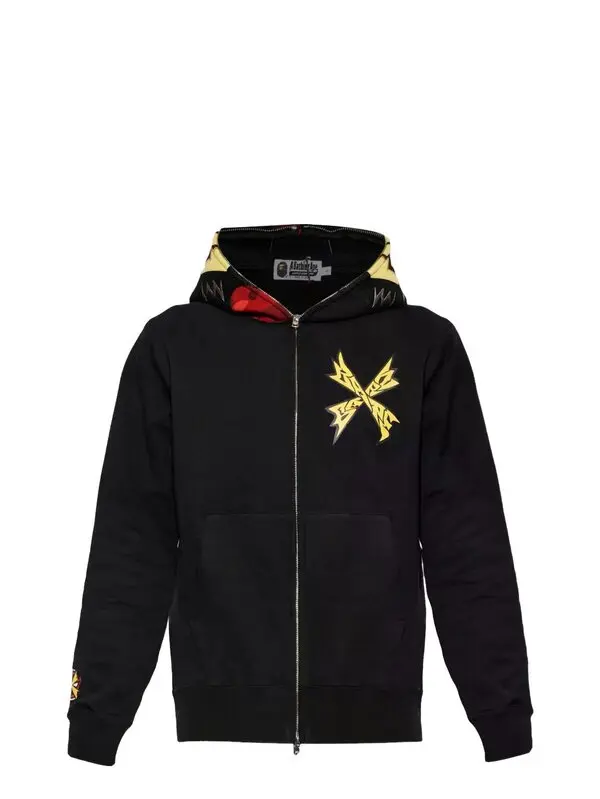 A BATHING APE Graphic Print Zip-up Hoodie - Black