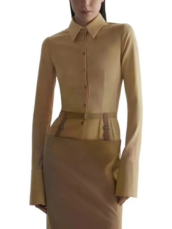 MUGLER Belted Shirt - Brown