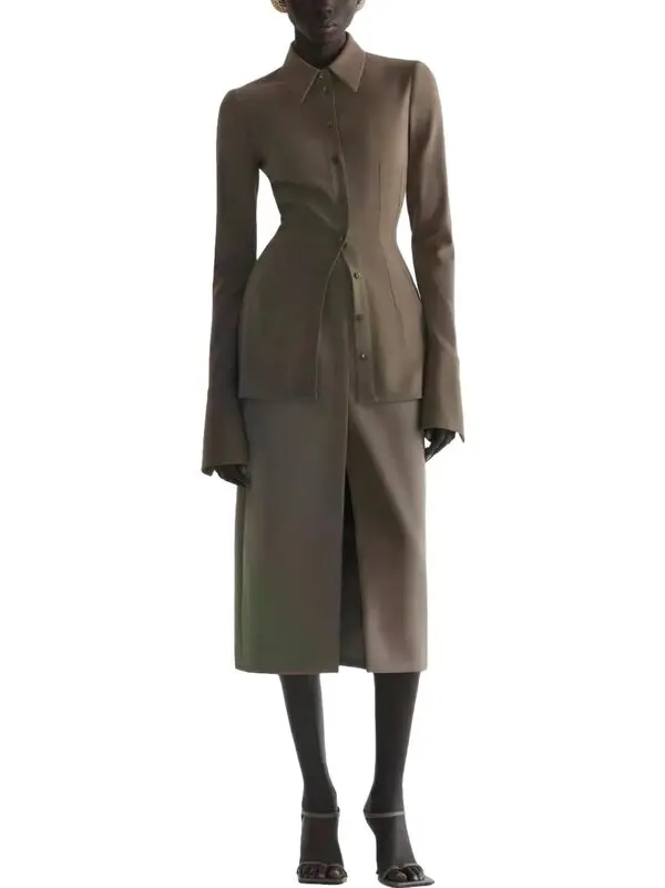 MUGLER Button-down Shirt With Pleated Design - Brown