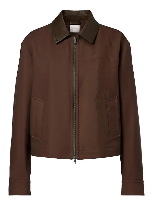 Vince Cropped Leather-trimmed Cotton-twill Jacket - Brown