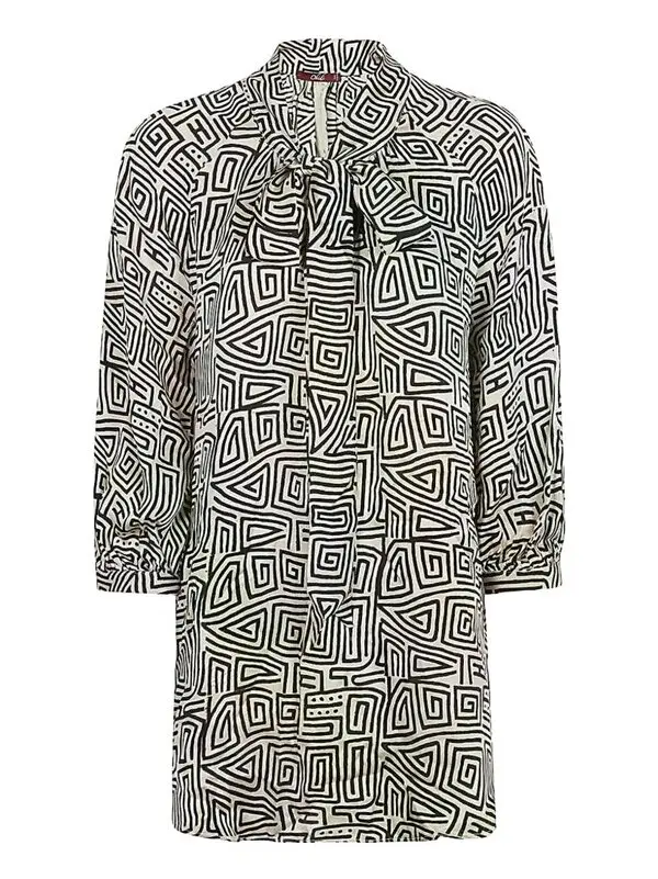 OBIDI Geometric Print Tie-neck Blouse - Neutrals