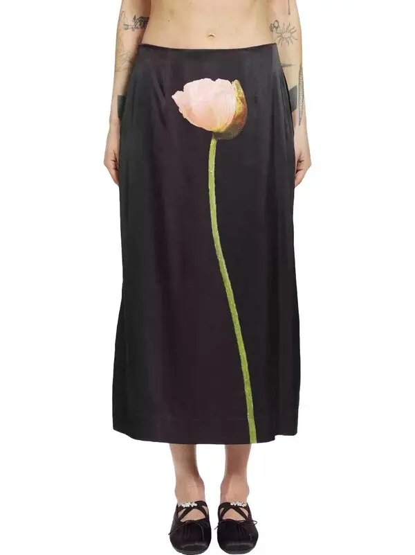 Simone Rocha Pencil Skirt With Poppy Motif - Black