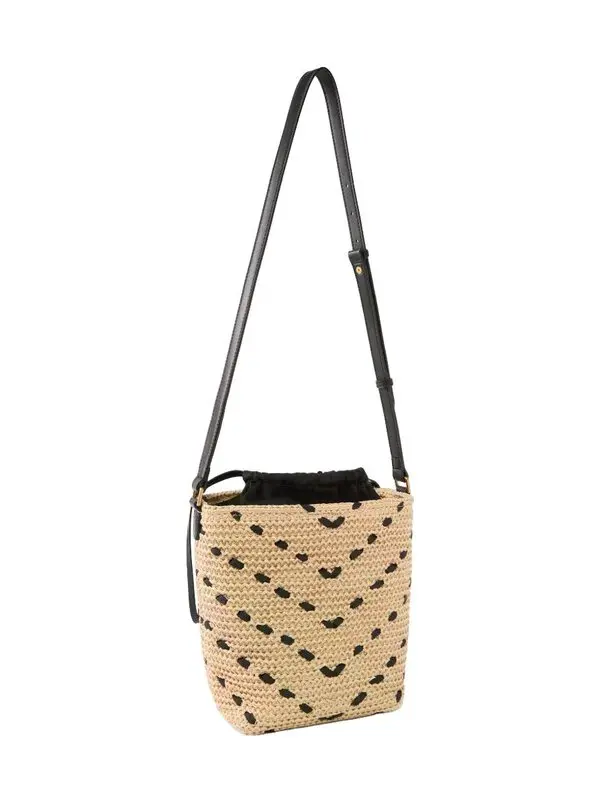 Pinko Raffia Drawstring Bucket Bag - Neutrals