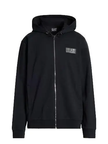 EA7 Logo Print Zip Up Hoodie - Black