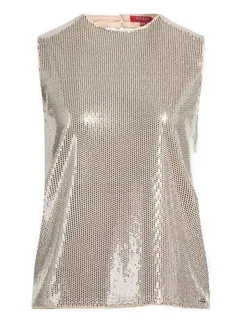 Guess Sleeveless Top With Sequins - Beige