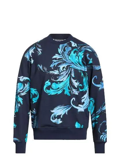 Versace Cotton Sweatshirt With Signature Print - Navy