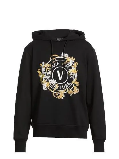 Versace Cotton Hoodie With Barocco Print - Black