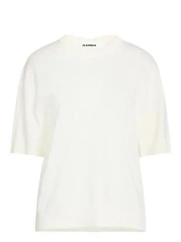 JIL SANDER Wool Knit Short Sleeve Sweater - Cream