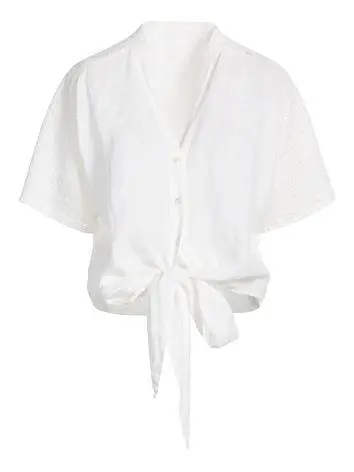 120% Lino Linen Broderie Anglaise Shirt - White