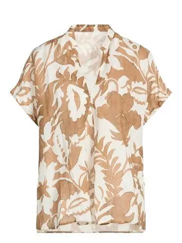 120% Lino Floral-print Linen Top - Light Brown