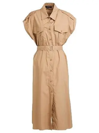 KAOS Cotton Midi Shirt Dress With Belt - Camel