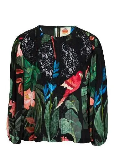Farm Rio Midnight Macaw Fiesta Blouse - Black
