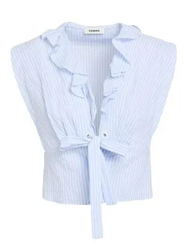 Sandro Ruched Striped Shirt - Blue
