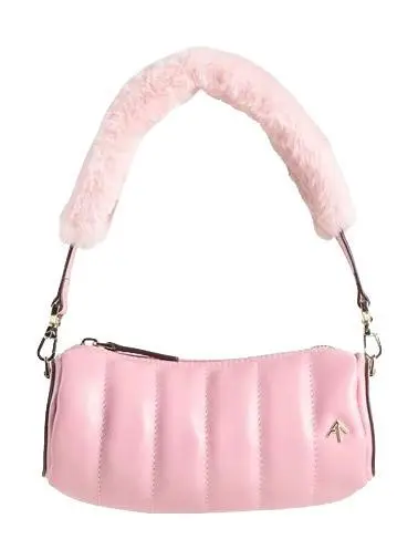 Manu Atelier Calfskin Bowler Bag With Plush Fabric Detailing - Pink