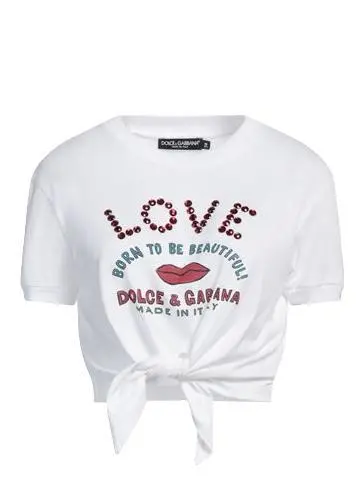 Dolce & Gabbana T-shirt With Brand Logo And Crystals - White
