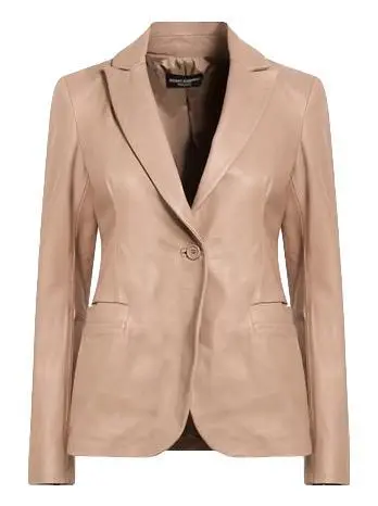 STREET LEATHERS Leather Single-breasted Blazer - Beige