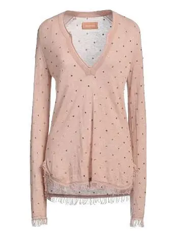 Zadig&Voltaire Sweater In Cashmere With Crystals And Fringe - Beige