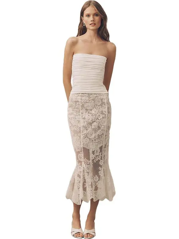 V. CHAPMAN Phoebe Strapless Top And Lace Midi Skirt Set - White