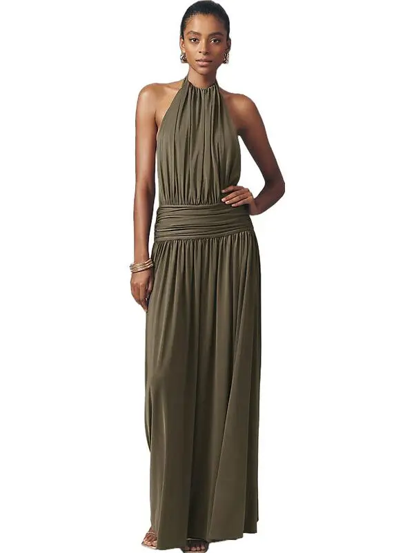 Arcina Ori Satina Draped Halter Open-back Dress - Brown