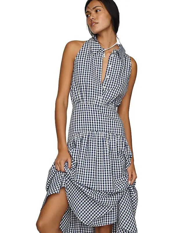 EXQUISE Tobie Drop-waist Midi Shirt Dress - Blue & White Gingham