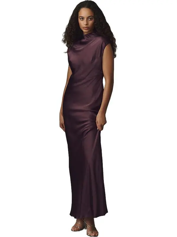 Bhldn Satin Knot Maxi Dress - Plum