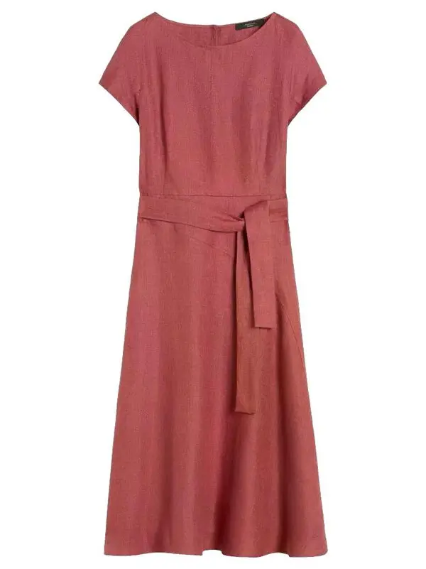 Max Mara Belted Linen Midi Dress - Red