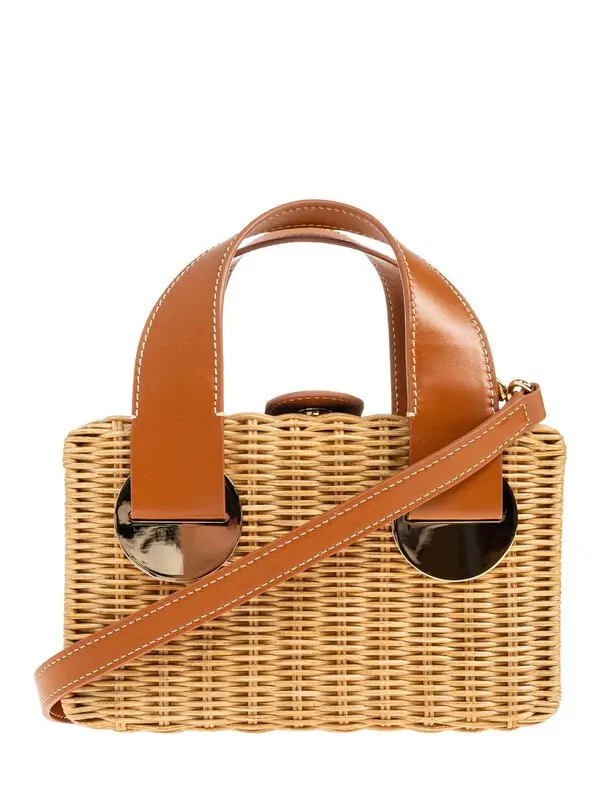 Rodo Handbag With Woven Raffia And Leather Handles - Brown