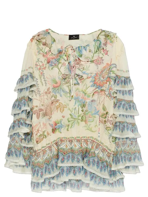 Etro Silk Dress With Botanical Motif - Cream