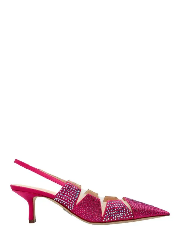 Rodo Satin Crystal Embellished Slingback Heels - Pink