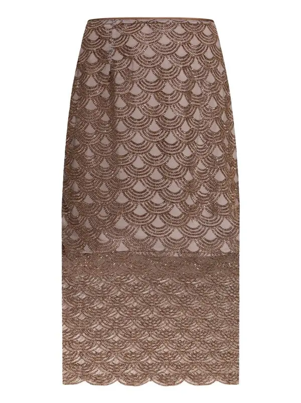 ROTATE BY BIRGER CHRISTENSEN Sequin Embellished Midi Skirt - Brown
