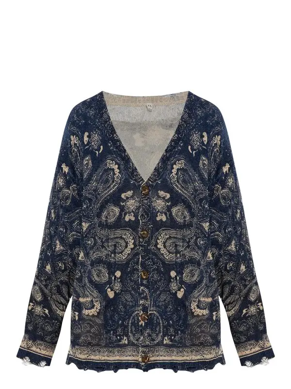 R13 Vintage-effect Paisley Linen Cardigan - Navy Blue