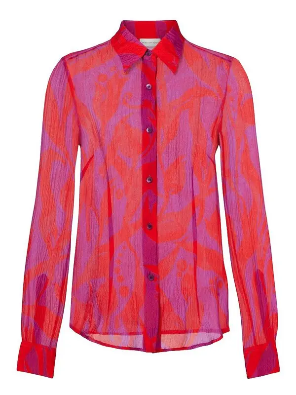 Dries Van Noten Cloudy Printed Silk Shirt - Red