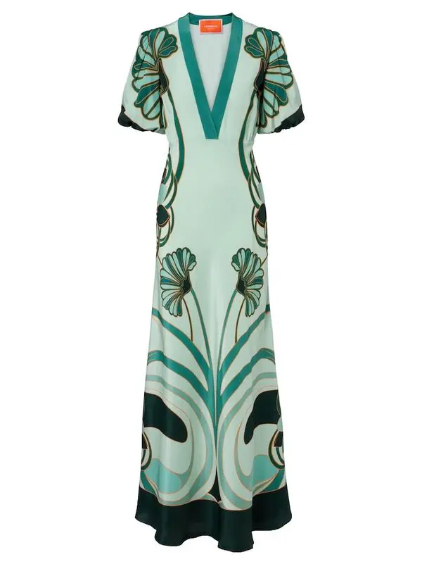 La DoubleJ Marlene Silk Crepe De Chine Maxi Dress - Green