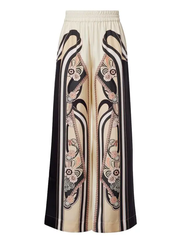 La DoubleJ Printed Silk Palazzo Pants - Beige