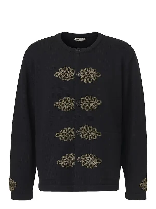 BODE Looped Frog Embroidered Wool Cardigan - Black
