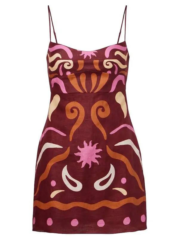 CALA DE LA CRUZ Lucca Printed Linen Minidress - Burgundy