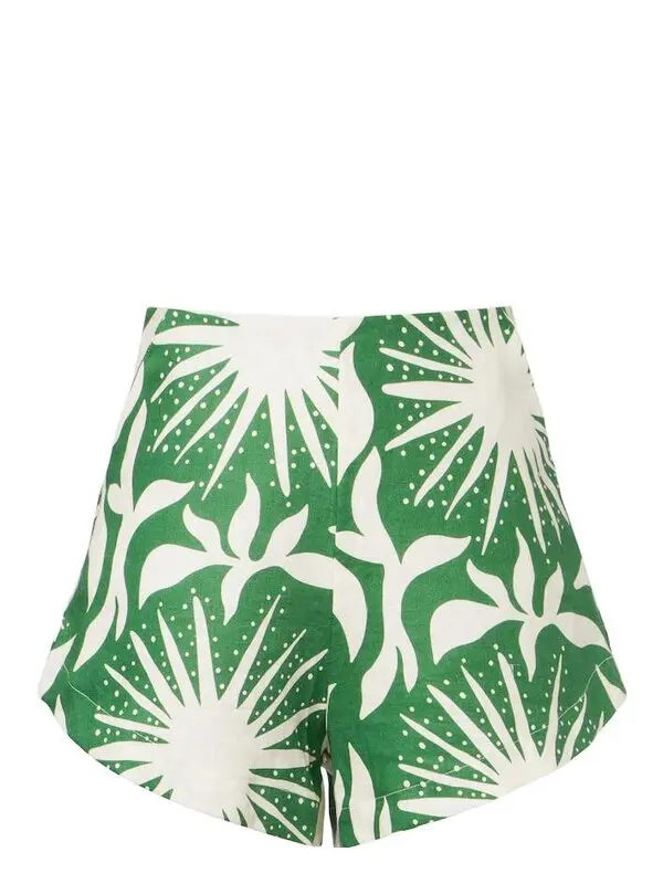CALA DE LA CRUZ Bahamas Printed Linen Shorts - Green