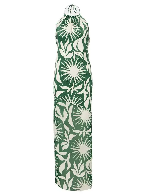 CALA DE LA CRUZ Acacia Beaded Halterneck Maxi Dress - Green