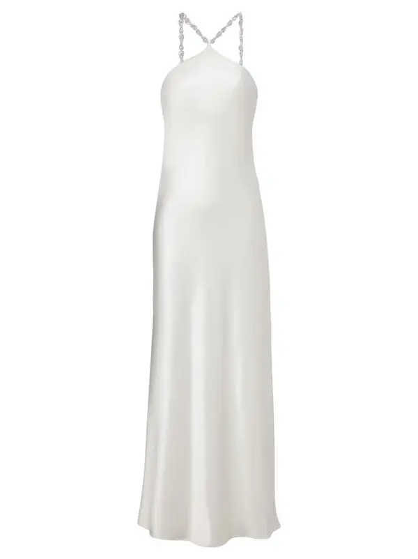 Staud Cadence Beaded Satin Gown - White