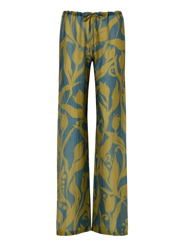 Dries Van Noten Pachas Printed Silk Straight Pants - Green
