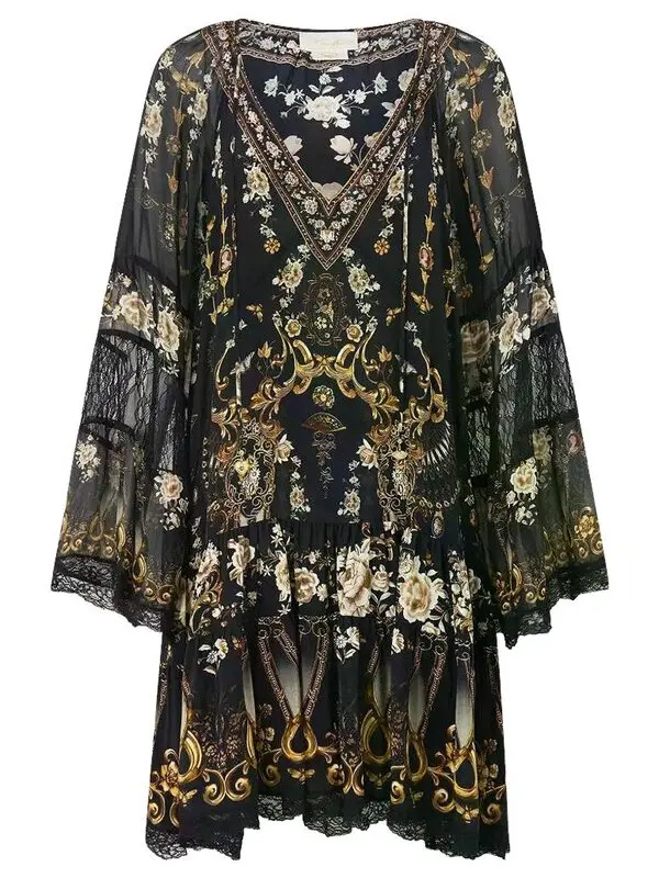 Camilla Flamenco Folklore Mini Dress - Black