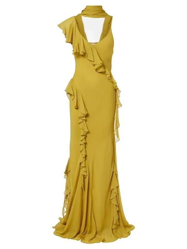 DE LA VALI Mayara Ruffled Georgette Gown - Yellow