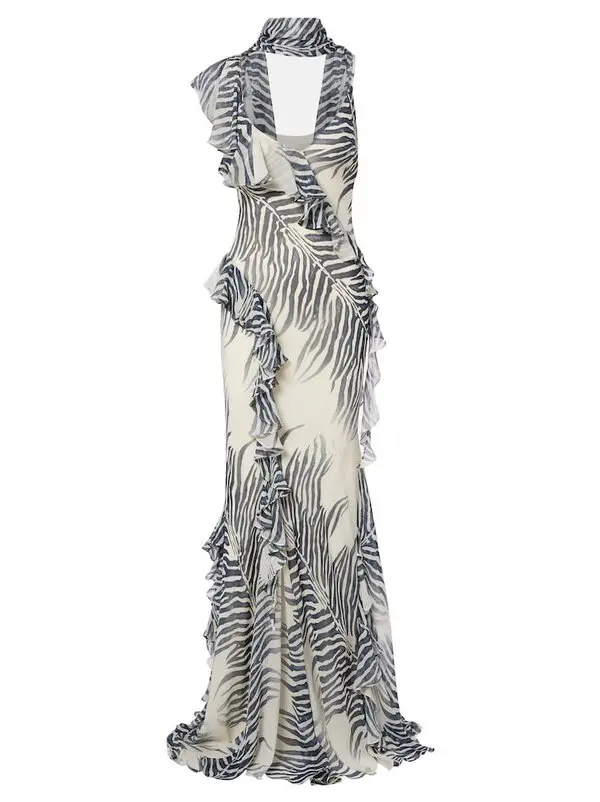DE LA VALI Mayara Zebra-print Maxi Dress - White