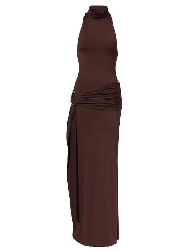 DE LA VALI Aidana Draped Jersey Maxi Dress - Brown