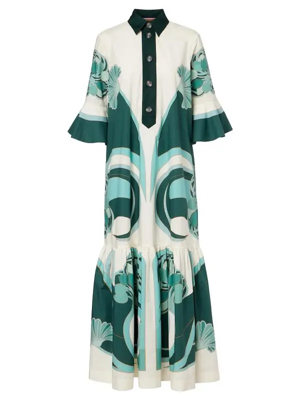 La DoubleJ Artemis Printed Cotton Poplin Shirt Dress - Green