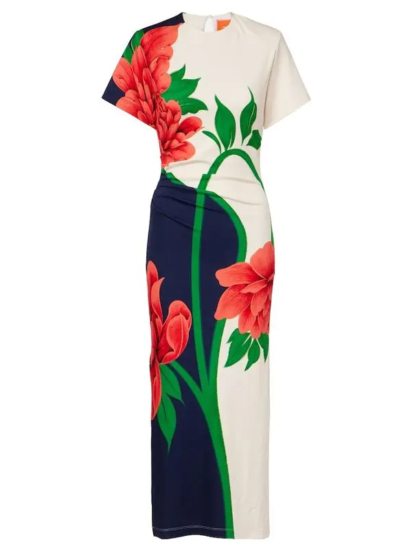La DoubleJ Lela Floral Jersey Maxi Dress - Blue