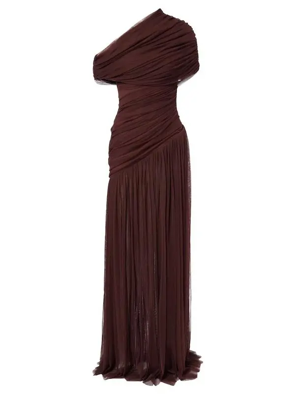 DE LA VALI Gathered Tulle Gown - Brown