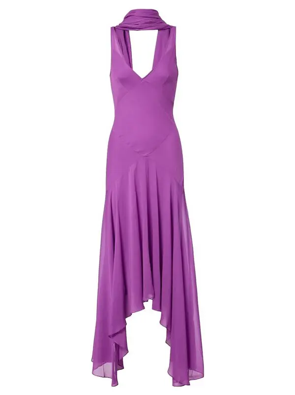 DE LA VALI Mystica Asymmetric Georgette Midi Dress - Purple