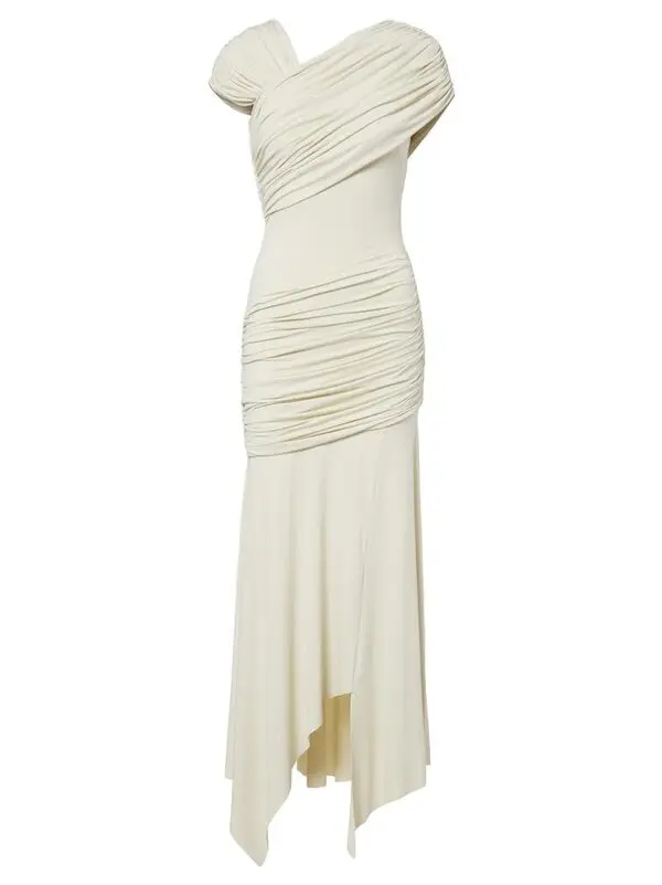 DE LA VALI Hela Draped Asymmetric Midi Dress - Green